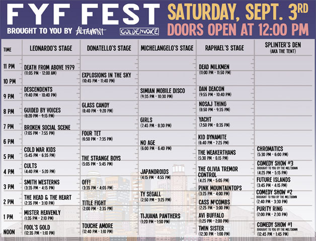 2011 FYF Fest Set Times - Grimy Goods